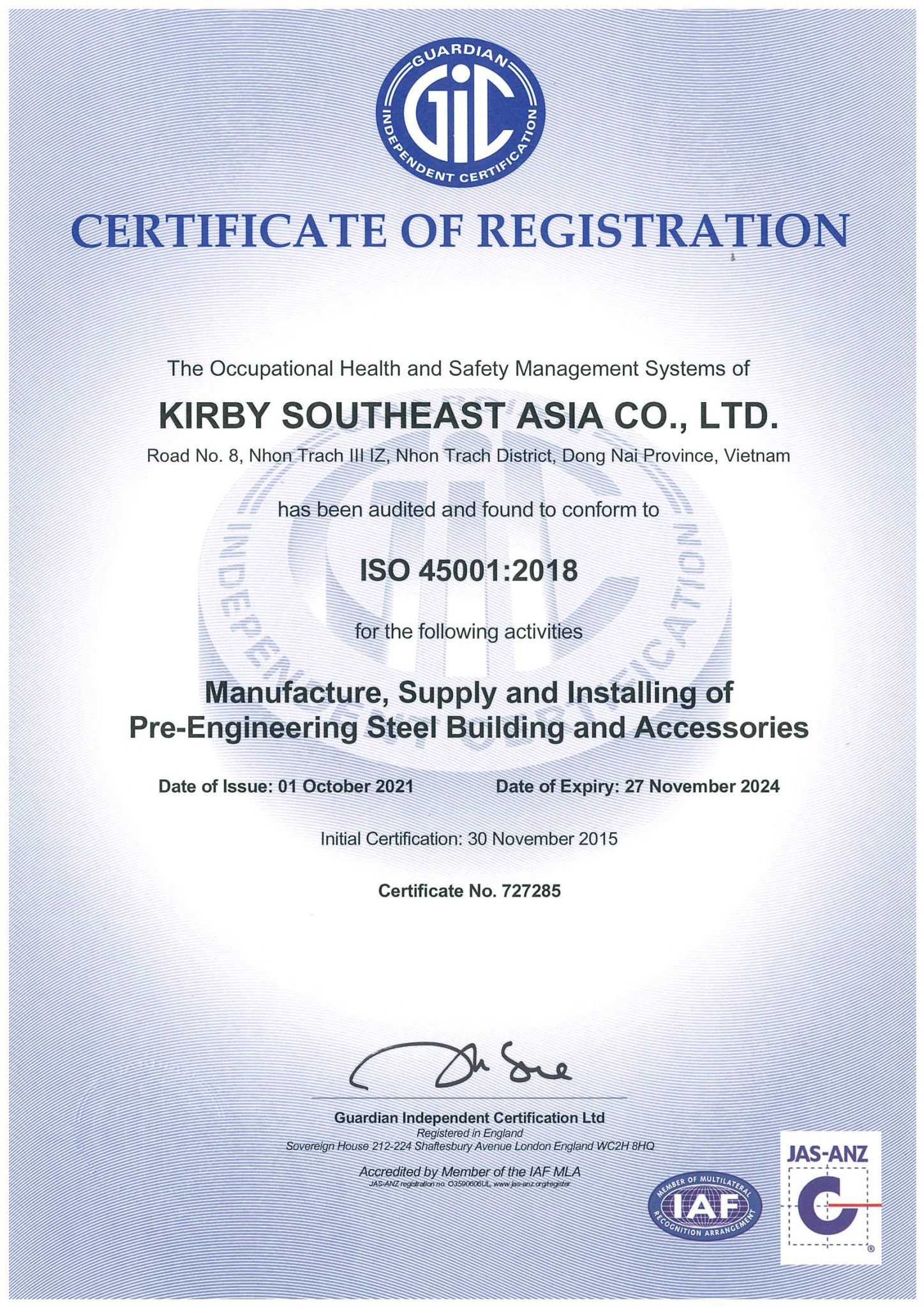 Certificate – Kirby South East Asia